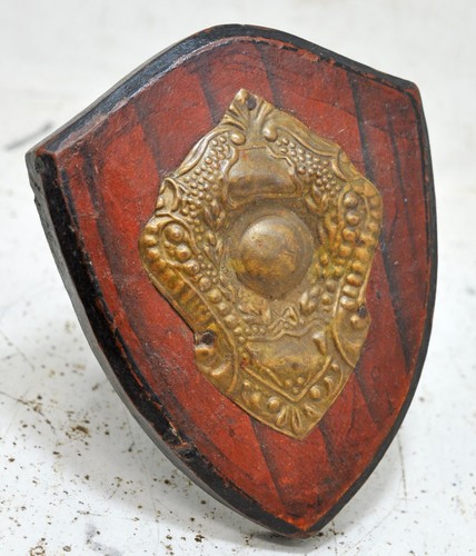 Vintage Wooden Brass Small Decorative Prize Shield Original Old Hand ...
