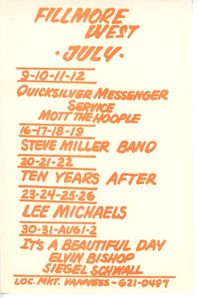 TRAFFIC - JOHN HAMMOND Handbill Fillmore West Concert 1970 David Singer ...