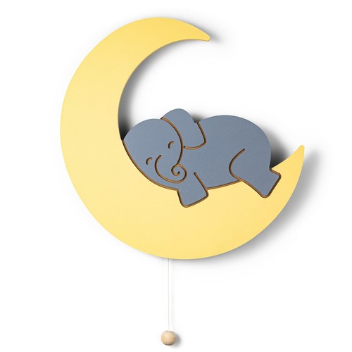 Lighted Elephant on Moon, Nursery Night Light, Wall Mounted Lighted ...