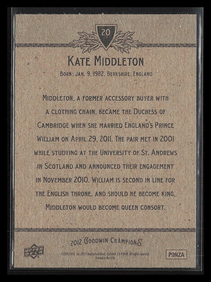 KATE MIDDLETON DUCHESS OF CAMBRIDGE 2012 Upper Deck Goodwin Champions ...