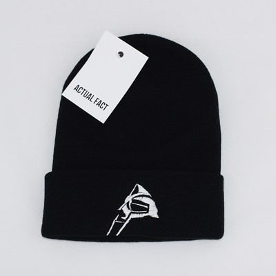 Actual Fact MF Doom Side Mask Embroidered Hip Hop Roll Up Black Beanie ...