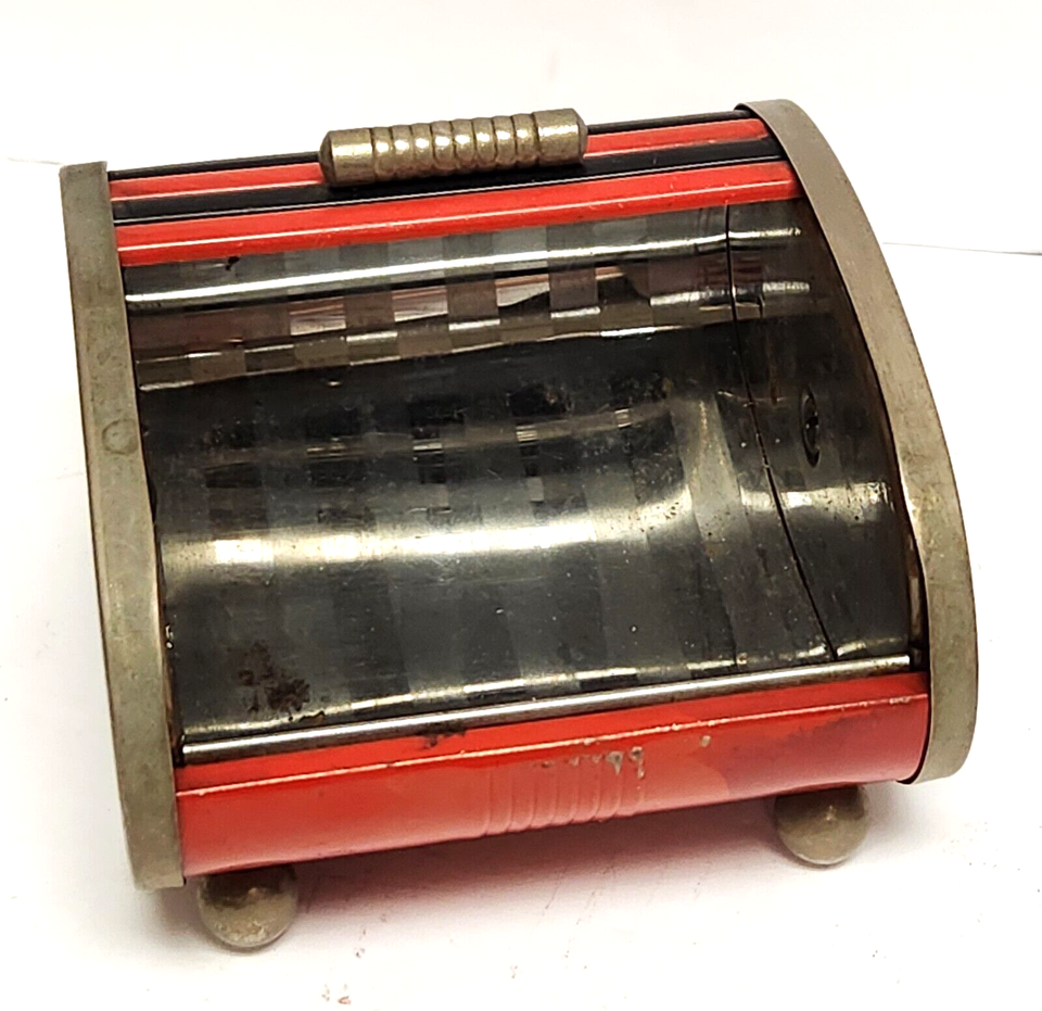 Park Sherman 1930 Deco Steel Chrome Roll Top Cigarette Box Red & Black Bakelite | eBay