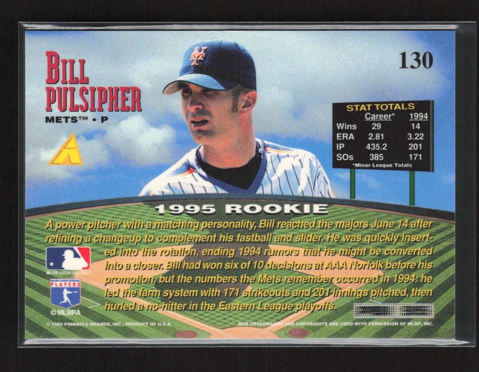 1995 Pinnacle Zenith Edition Rookie Bill Pulsipher RC #130 New York ...