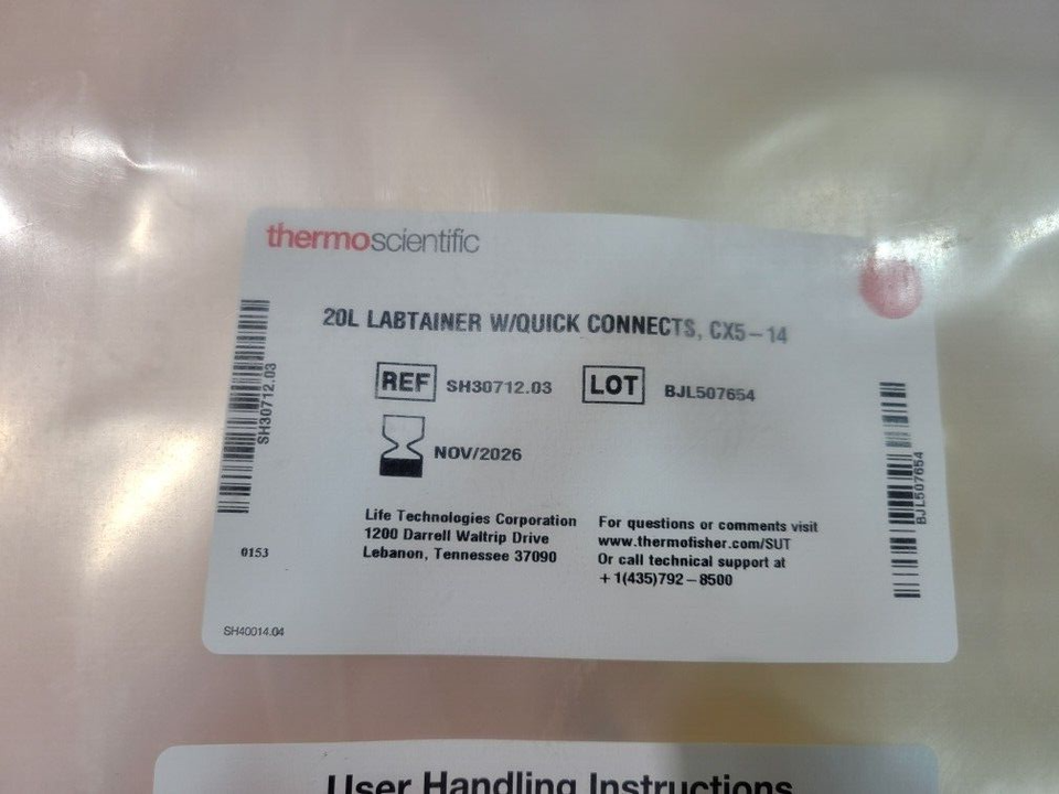 Thermo Scientific Labtainer BioProcess Container 2D BPC 20L MPC SH30712 ...