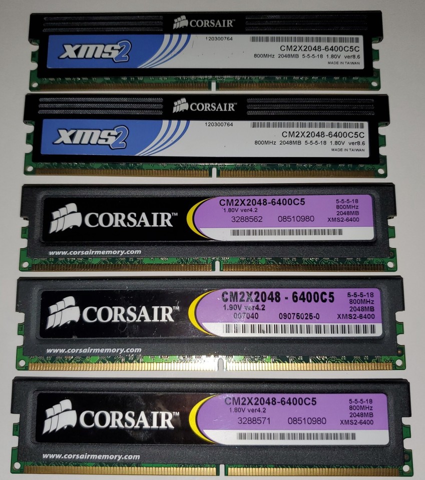 CORSAIR XMS2 10GB (Lot of 5 x 2GB) DDR2 PC6400 800 MHz Excellent ...