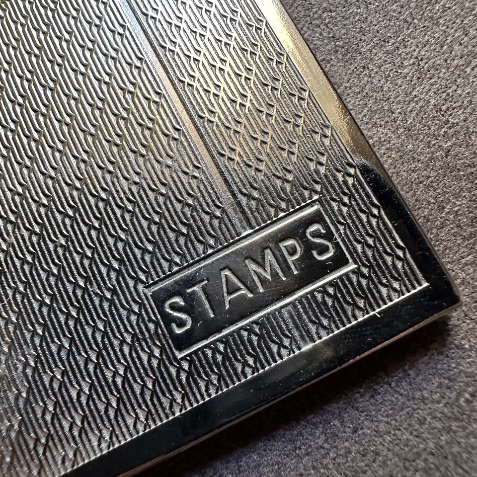 VINTAGE ARMS OF JERSEY CREST ART DECO FOLDING CHROME POSTAGE STAMP CASE ...