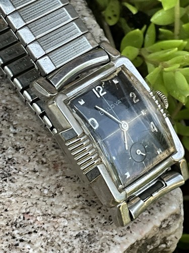 Vintage Bulova 10k White Rolled Gold Plate Men’s Watch Curved Crystal ...