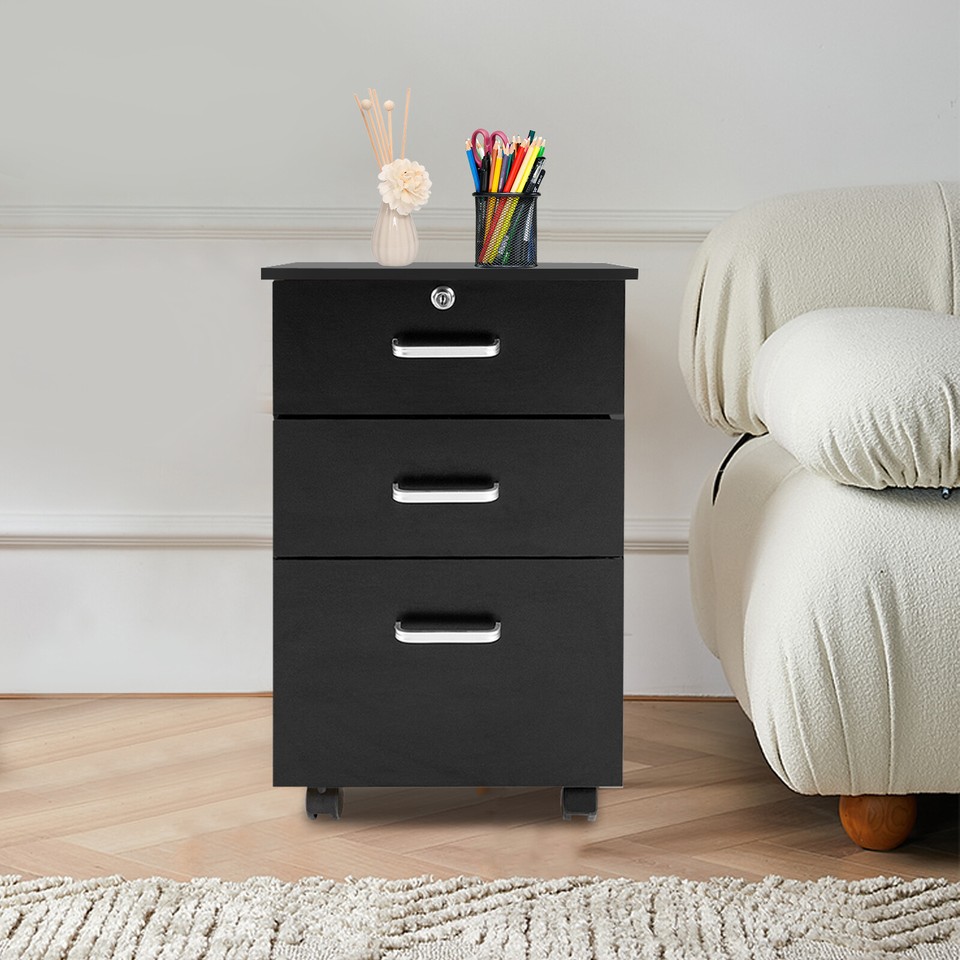 Filing Cabinet 3-Drawer Organizer File Vertical Office Storage w/ Lock ...