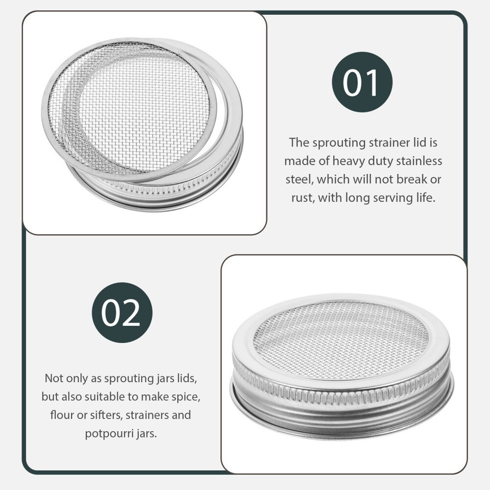 4 Pcs Mason Jar Screen Lids for Sprouting Wide Mouth Jars Bean Glitter ...