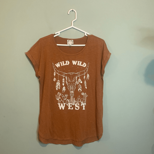 Truself Womens Heather Slub Wild Wild West Rolled Cuffed Sleeve Tee ...