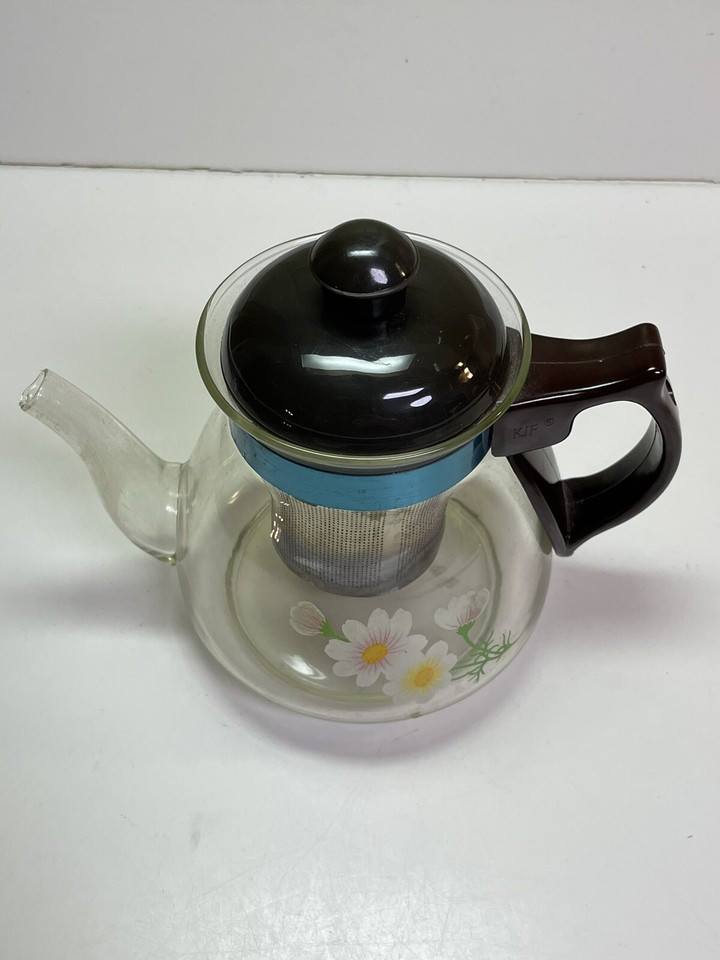 Vintage KJF Daisy Direct Heat Glass Tea/Coffee Pot w/Infuser | eBay