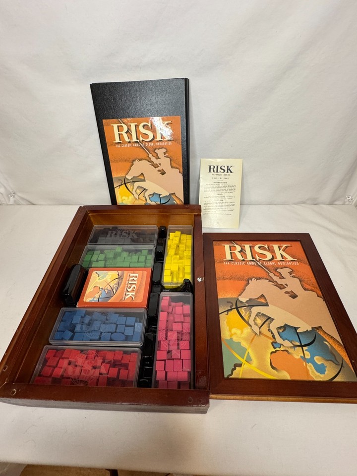 VTG Y2K Risk Board Game Book Shelf Edition Wooden Box World Domination ...