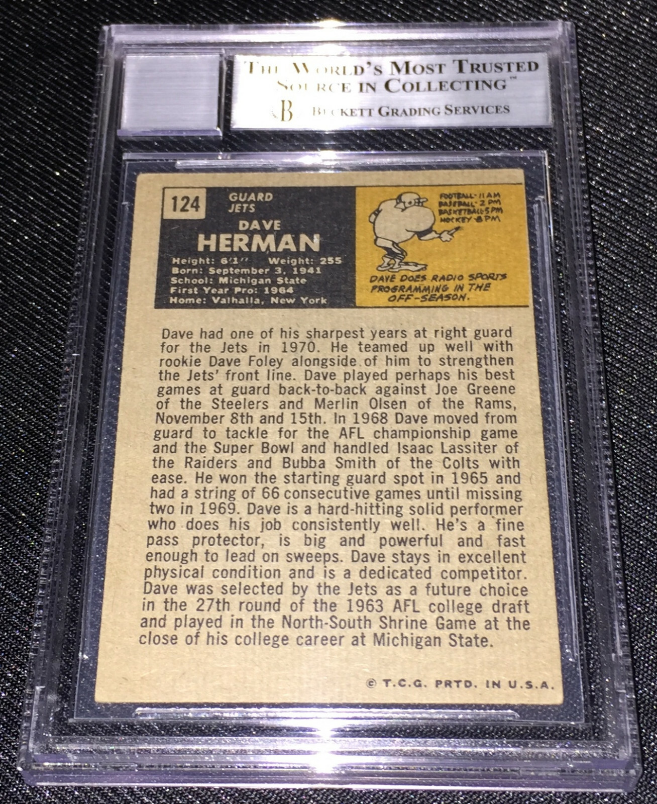 DAVE HERMAN SIGNED 1971 TOPPS NY JETS CARD BECKETT AUTO GRADE 10 ...