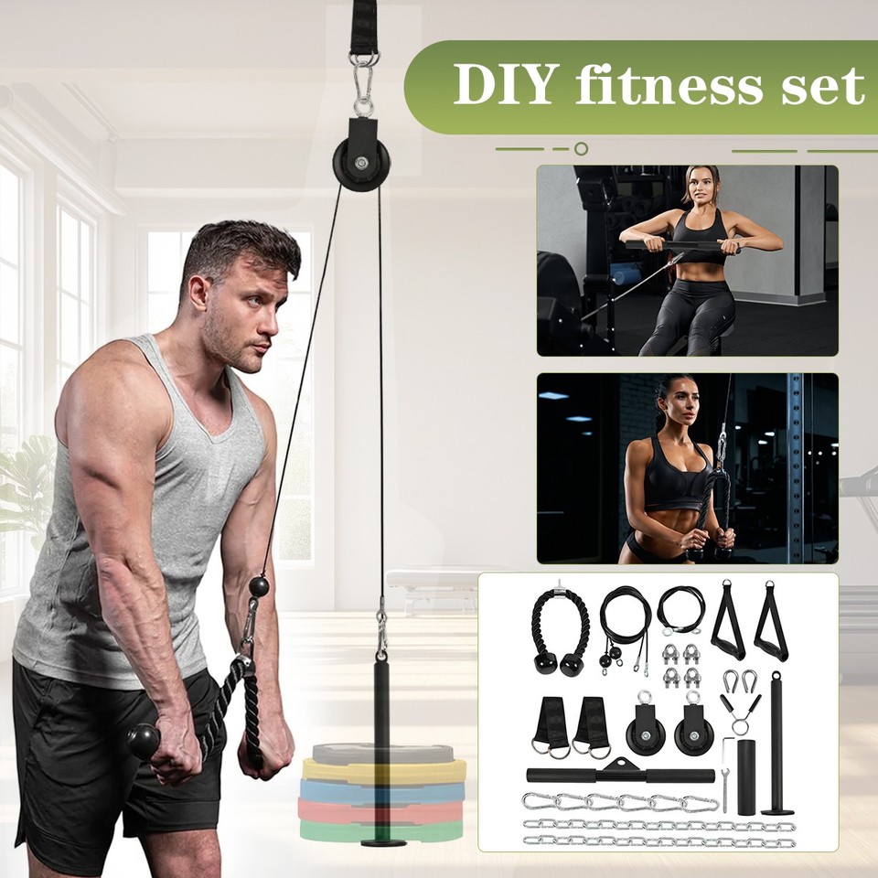 Fitness Cable Pulley System Pull-Down Arm Workouts Attachment DIY Gym ...