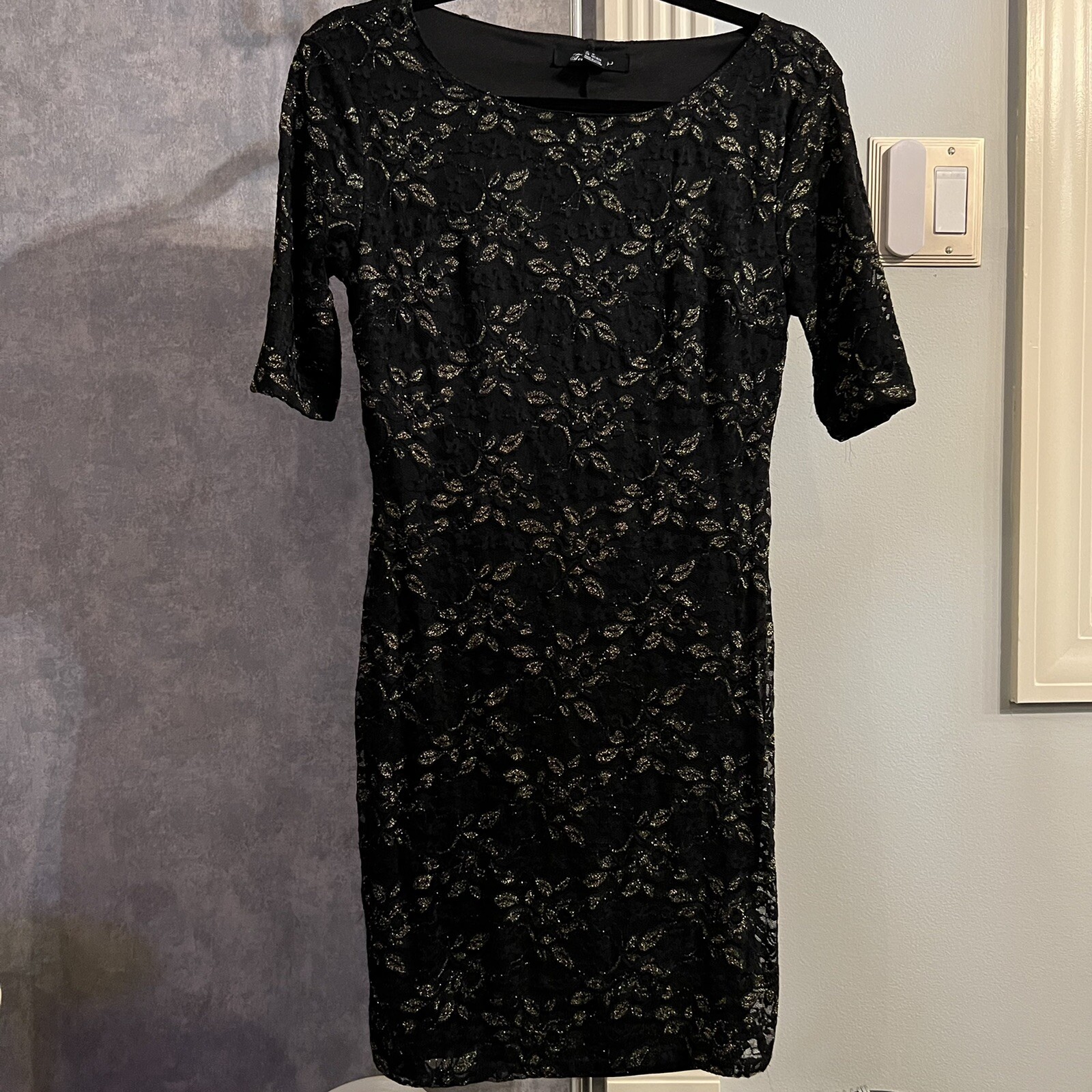Forever 21 XX1 Black Bodycon Mini Dress Gold Lace M Medium Short Sexy ...