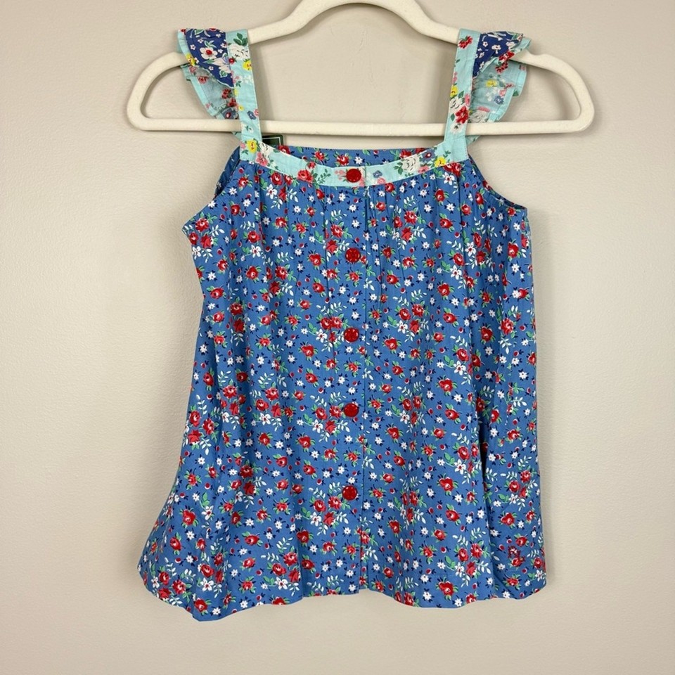 Ralph Lauren Girls Floral Print Patchwork Cotton Top Blue Preppy Shirt ...