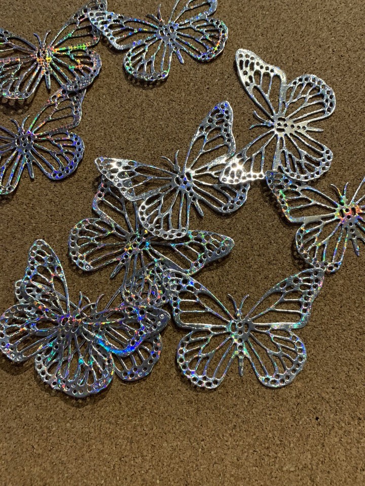 10 x Gorgeous silver hologram card die cut Butterflies wedding party ...