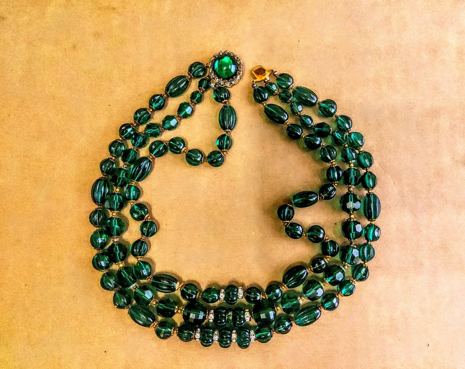 Vintage Miriam Haskell Poured Molded MELON Glass 3 Strand Necklace | eBay