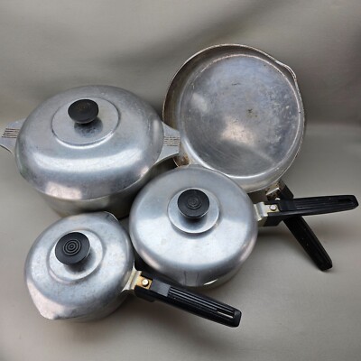 Vintage Magnalite Cookware Set of 3 Pots w/ Lids Frying Pan | eBay