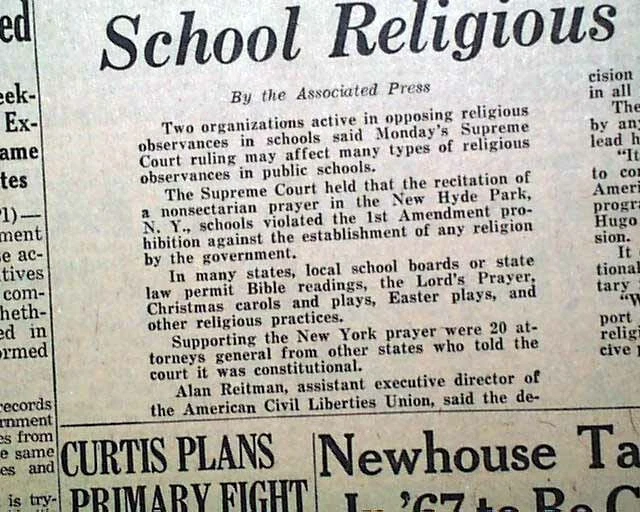 1962 Supreme Court Prayer In School