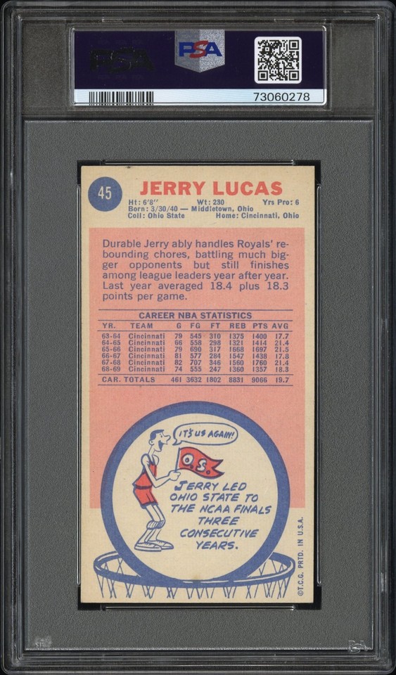 1969 Topps Jerry Lucas Rookie Card Signed PSA/DNA PSA 6 Auto 9 - NBA ...