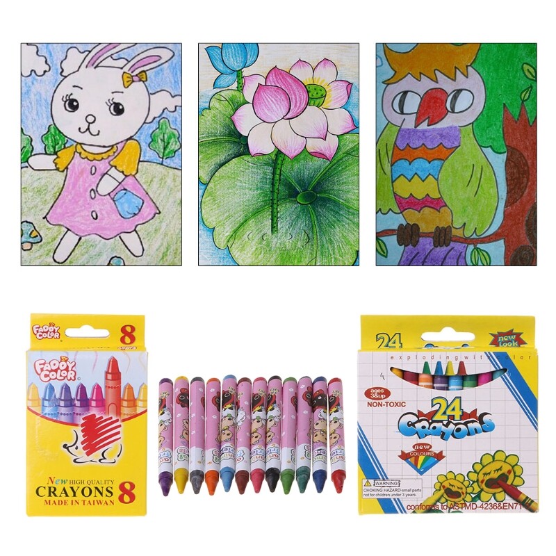Safety Student Drawing Crayons Set Colorful Kids Paint Stik Pen 8 /12 ...