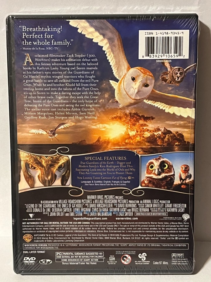 Legend of the Guardians: The Owls Of Ga'Hoole (DVD, 2010) NEW ...