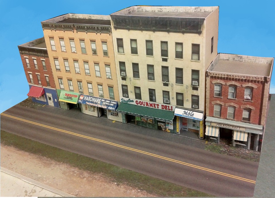 N Scale Buildings - Downtown apartments with shops Cardstock kit set ...