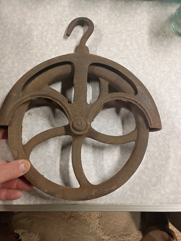 Antique Cast Iron Well Pulley Farm Wheel Barn Steampunk Style WORKS ...