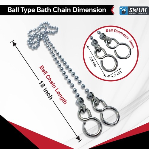 REPLACEMENT CHROME 12" 18" SINK BASIN BATH BALL PLUG CHAIN AND S HOOK ...