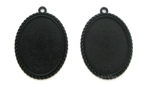 2 Goth Emo Metallic BLACK Nautical Rope 40mm x 30mm CAMEO PENDANT Frame ...