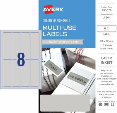 Avery Multi-Use Labels 80 Pack Product 393070 Storm Grey Labels | eBay ...