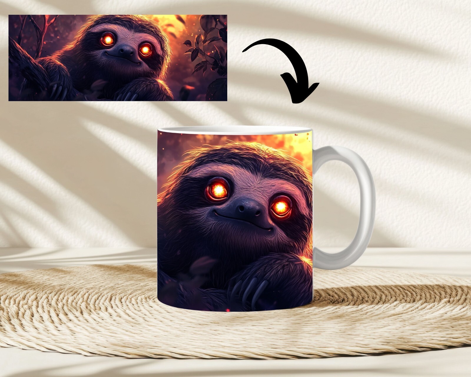Coffee mug sloth glowing eyes cup coffee mug gift ceramic | eBay
