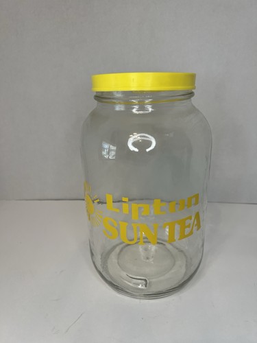 Vintage Lipton Sun Tea Jug Glass 1 Gallon Jar Retro Yellow With Lid | eBay
