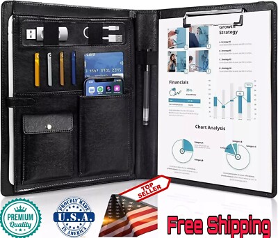 Leather Padfolio Business Portfolio Notebook Binder Office Organizer ...