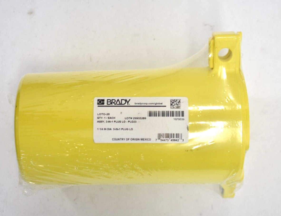 Brady Prinzing Plug Lockout Yellow 1-1/4" Dia PL023 Assembly 3 In 1 ...