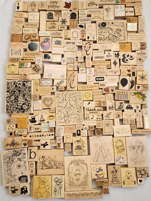 Huge LOT OF 220+ WOOD Block RUBBER STAMPS Variety Just For Fun Stamps ...