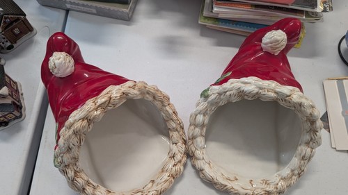 Two Ceramic Santa Hats Cornucopia Christmas Decor | eBay