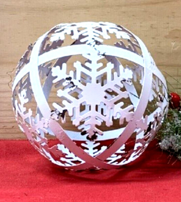 NEW FARMHOUSE SNOWFLAKES SPHERE METAL AGED WHITE Metal 5" D Christmas ...