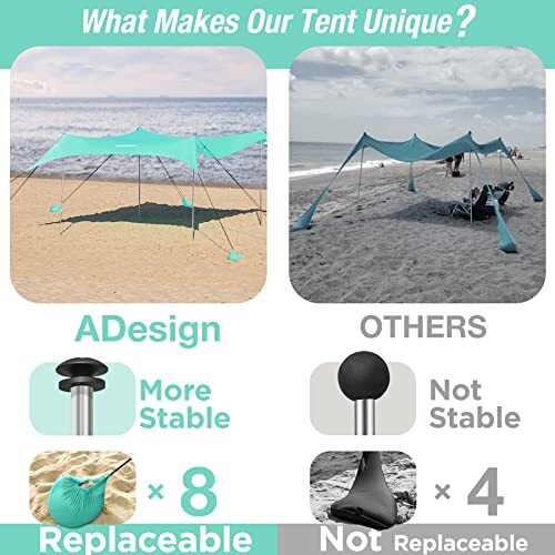 Windproof Beach Tent Sun Shelter with 8 Sandbags, Wind Resistant Large ...