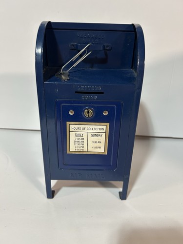 Vintage USPS Mailbox Coin Bank Blue Painted Metal w/Key NO BOX EUC | eBay