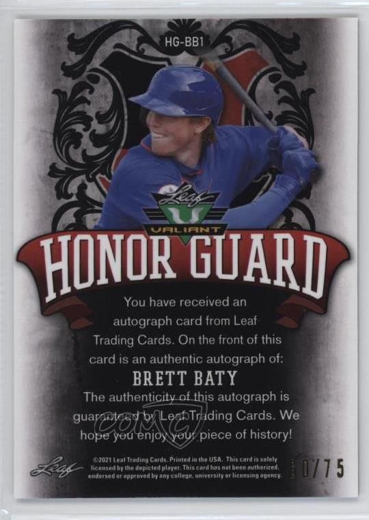 2021 Leaf Valiant Honor Guard Navy Blue /75 Brett Baty #HG-BB1 Auto | eBay