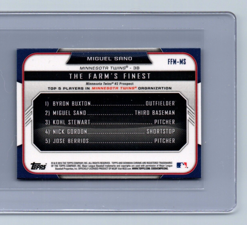 Miguel Sano Farms Finest Mini 2015 Bowman Chrome card FFM-MS Minnesota ...