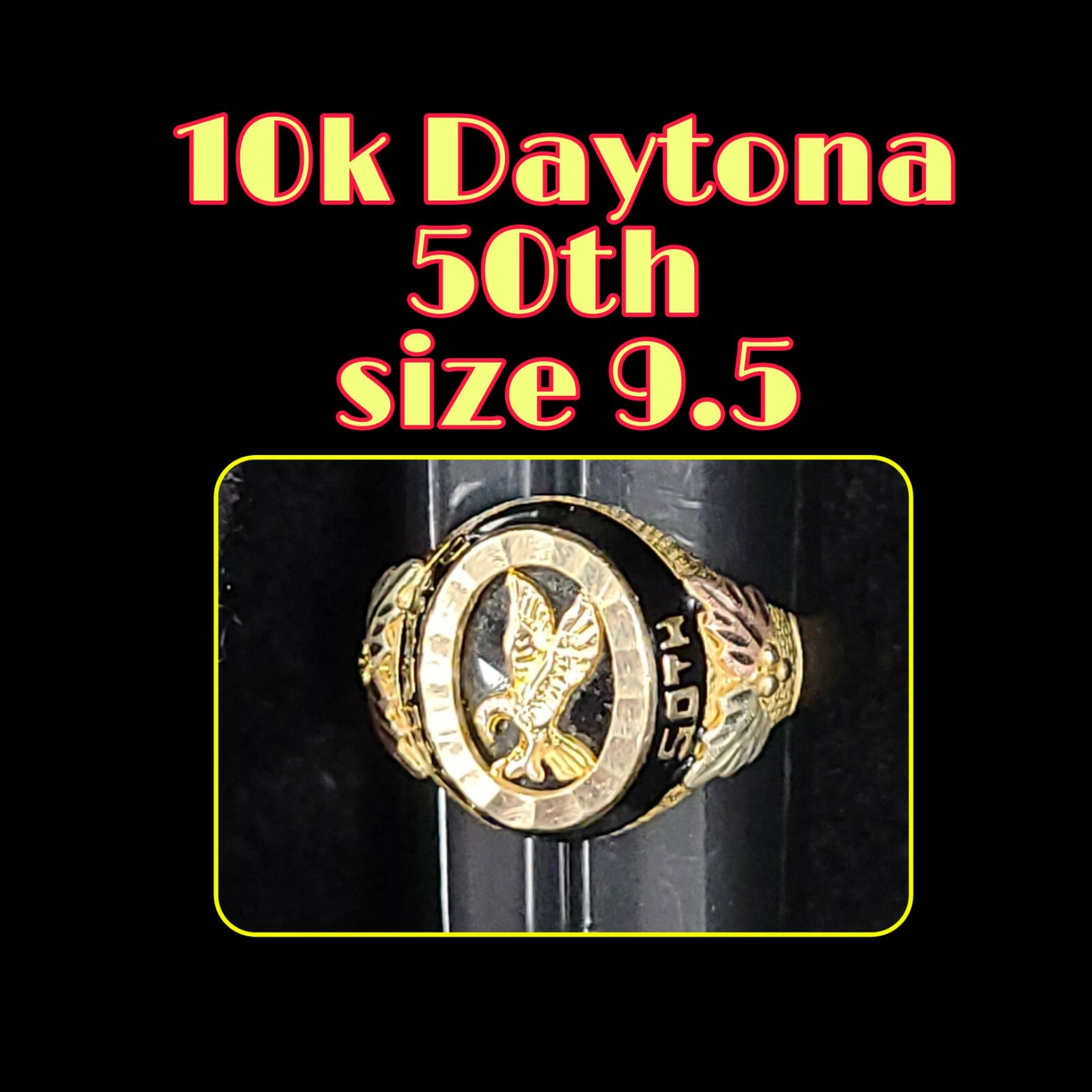 DAYTONA 50TH 10K MENS RING VINTAGE TRI COLORED BLACK … - Gem