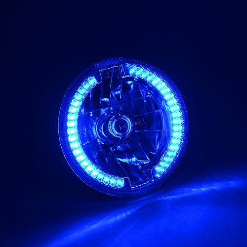 7" Halogen Blue Split LED Halo Ring Angel Eye Headlight Headlamp Light ...