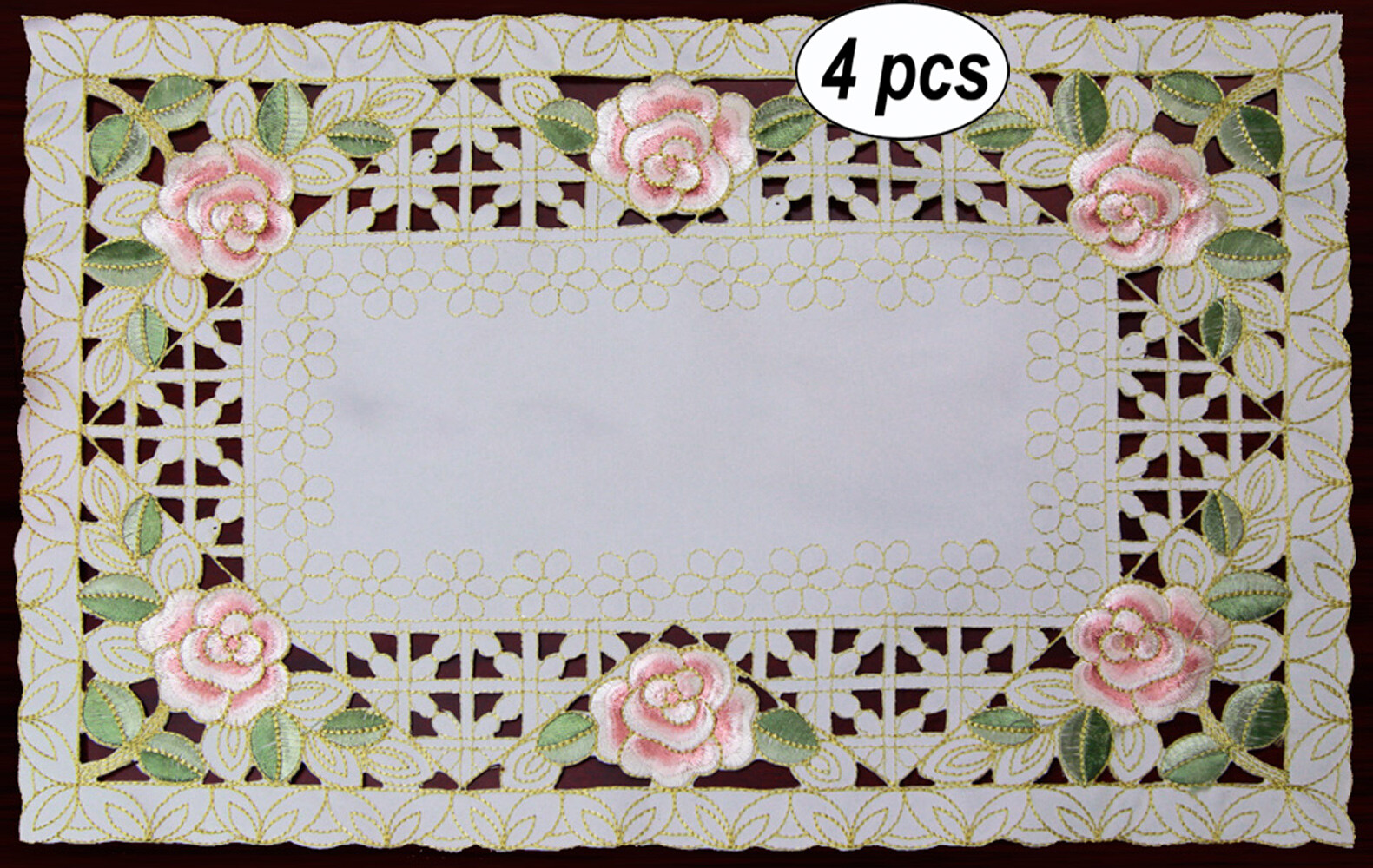 4PCS Spring Easter Embroidered Rose Daisy Floral Cutwork Placemats ...