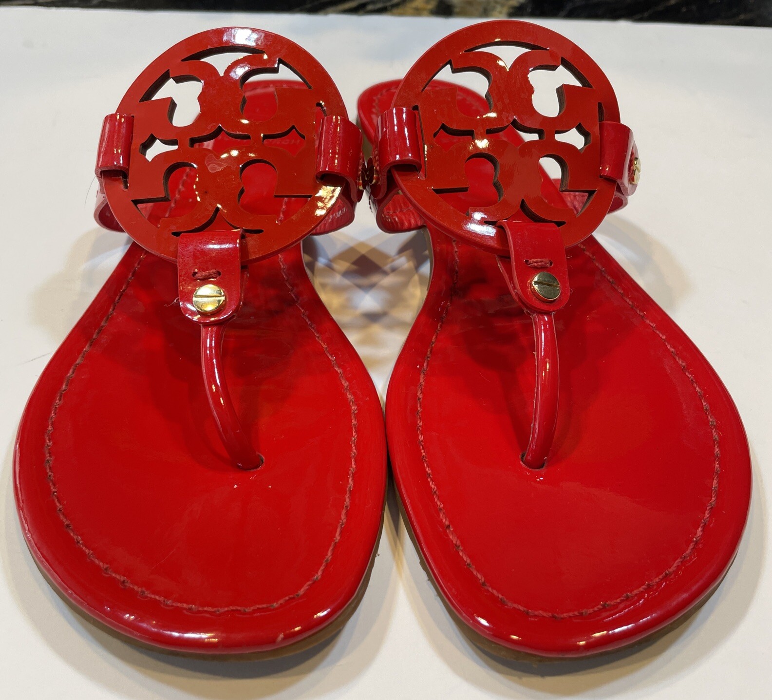 Tory Burch Miller Red Patent Leather Sandals Sz 8 M - Gem