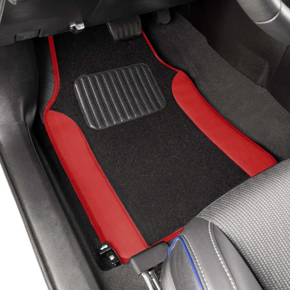 Red Car Floor Mats 4 Pieces Set Carpet Rubber Backing All Weather ...