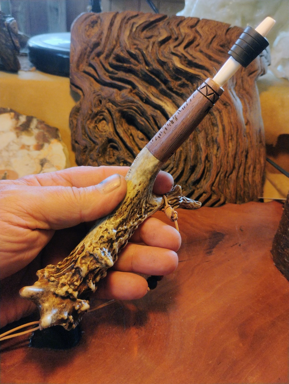 Carved Deer Antler Turkey Call with Morel Mushroom, New, Free Shipping