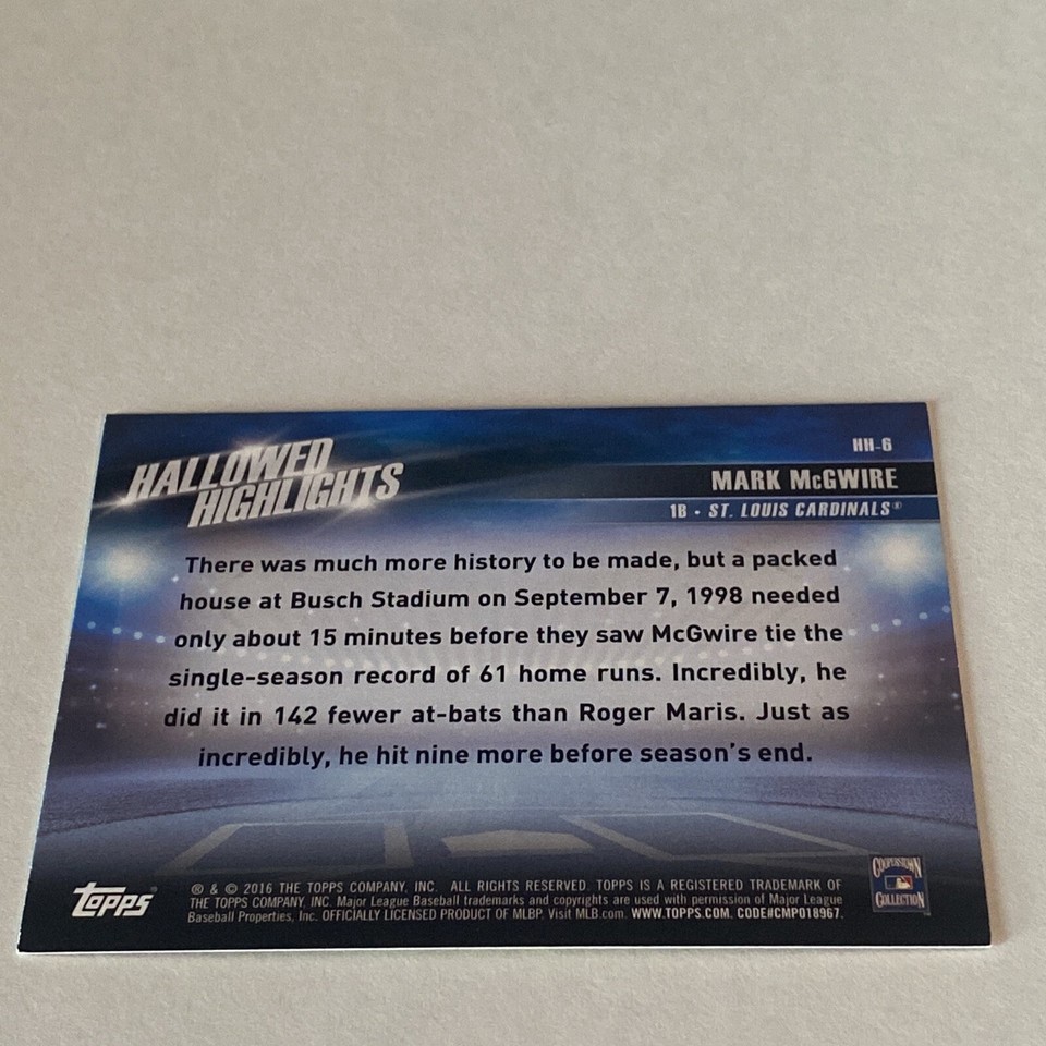 2016 TOPPS BASEBALL - MARK McGWIRE - HALLOWED HIGHLIGHTS - #8 ...